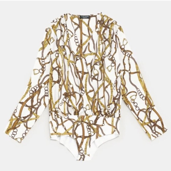 Zara | Tops | Zara White Chain Print Bodysuit | Poshmark